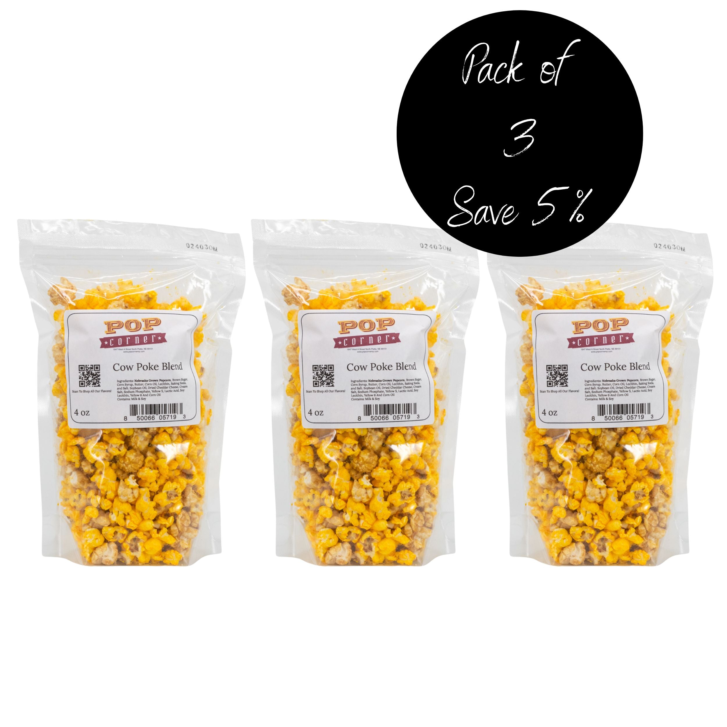 Cow Poke Blend | 4 oz. | 3 Pack | Caramel & Cheddar Popcorn Medley | S ...