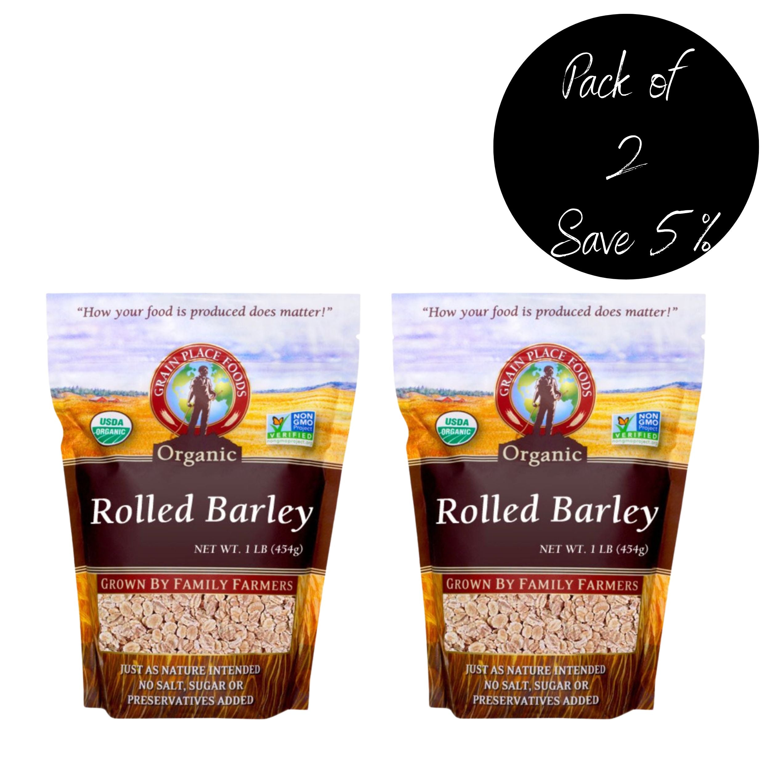 Organic Rolled Barley | 1 lb | Pack of 2 | Non-GMO | Grain Place Foods ...