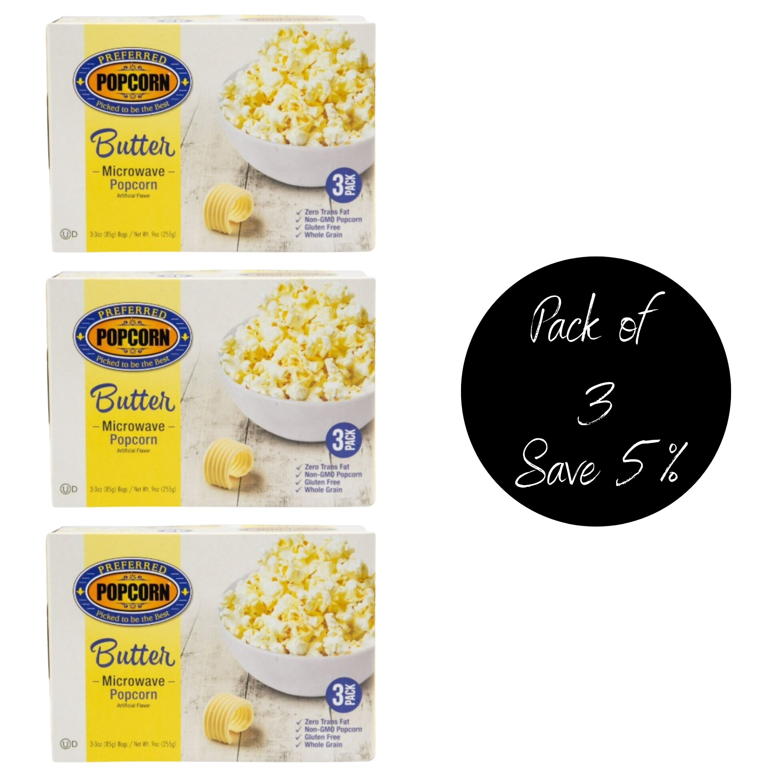 Butter Flavored Microwave Popcorn | Box of 3 | Pack of 3 | 3 oz. Bag ...