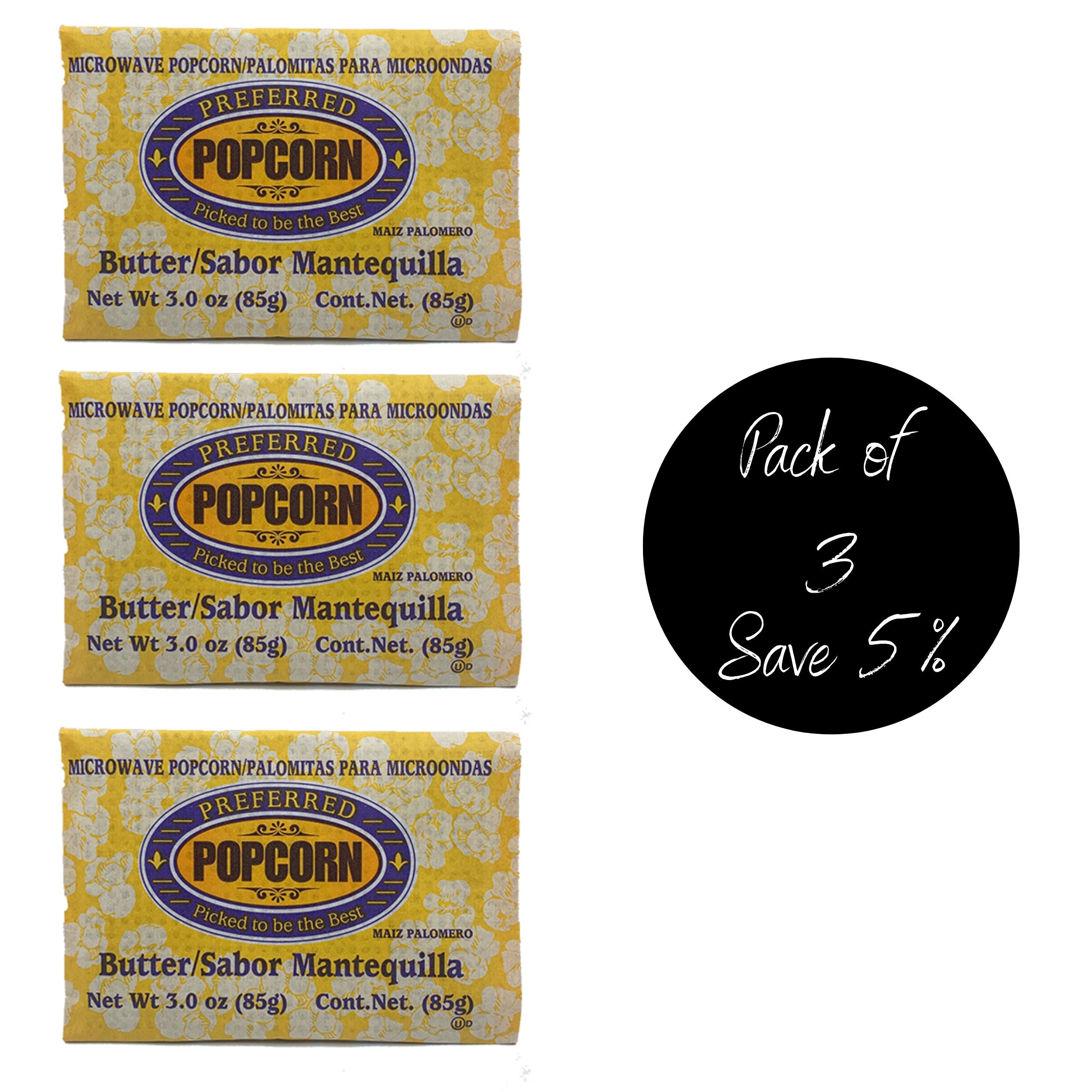 Butter Flavored Microwave Popcorn | Pack of 3 | 3 oz | Preferred Popco ...