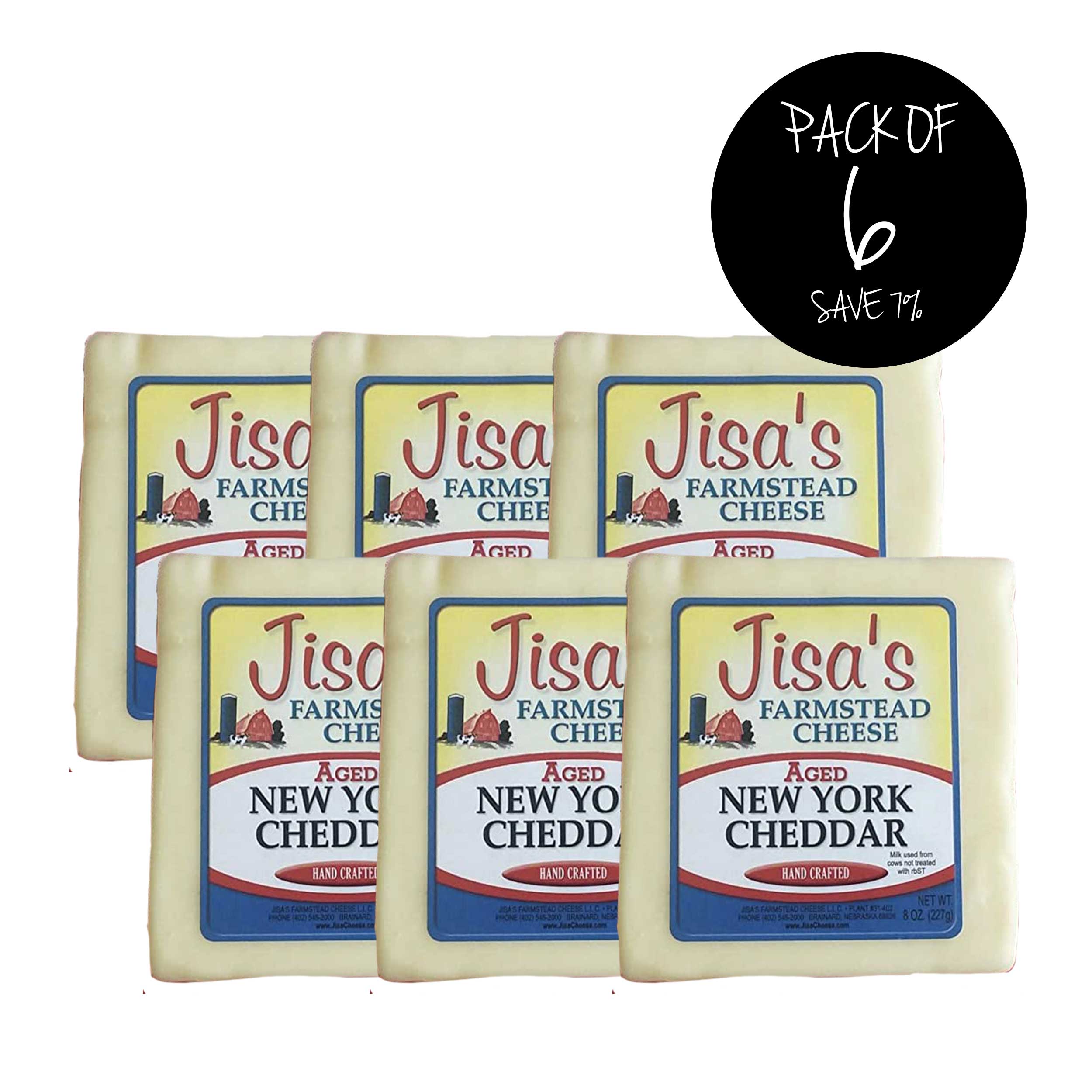 Aged New York Cheddar Cheese Block | Pack of 6 | 8 oz | Jisa's Farmste ...
