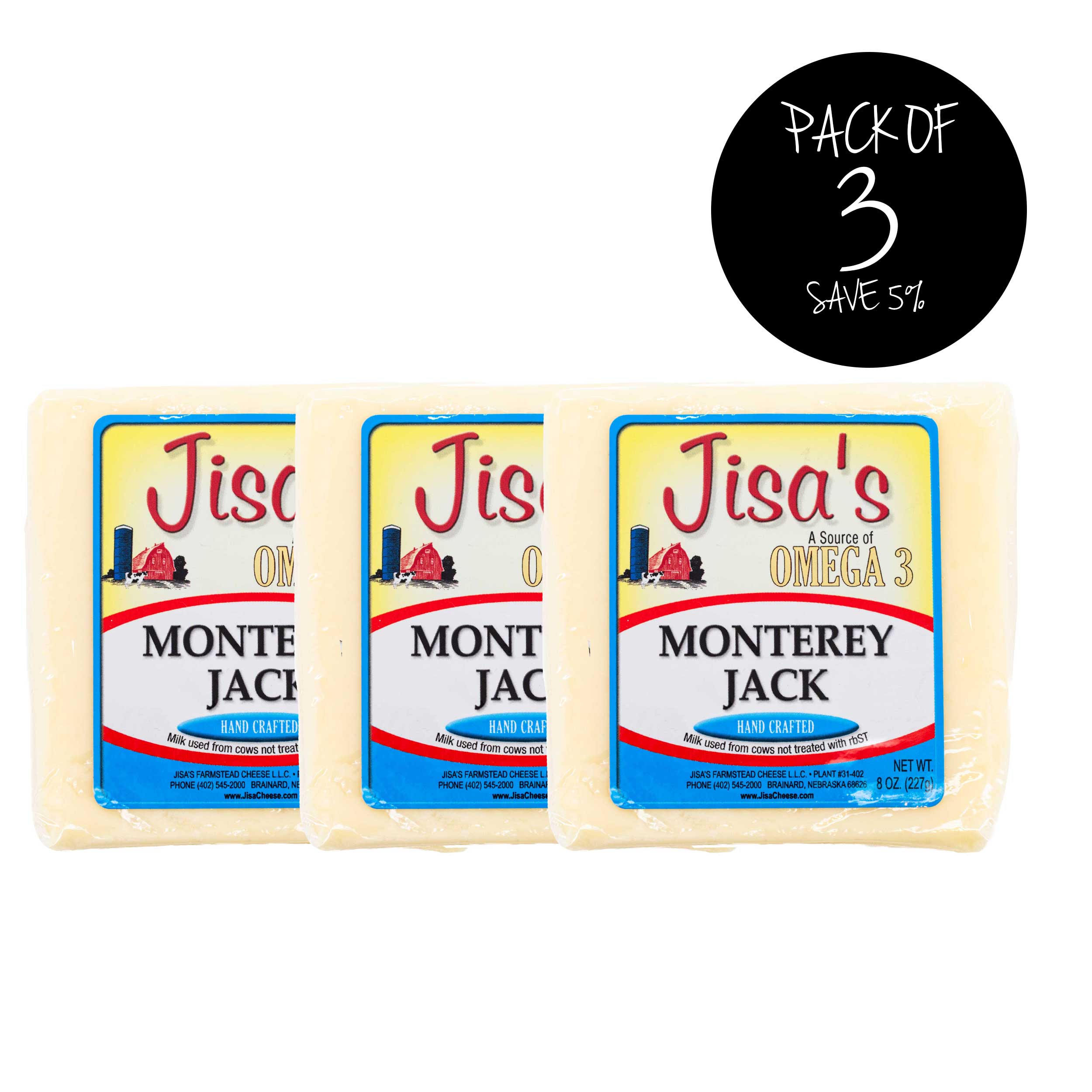 Monterey Jack Cheese Block | Pack of 3 | 8 oz | Jisa's Farmstead Chees ...