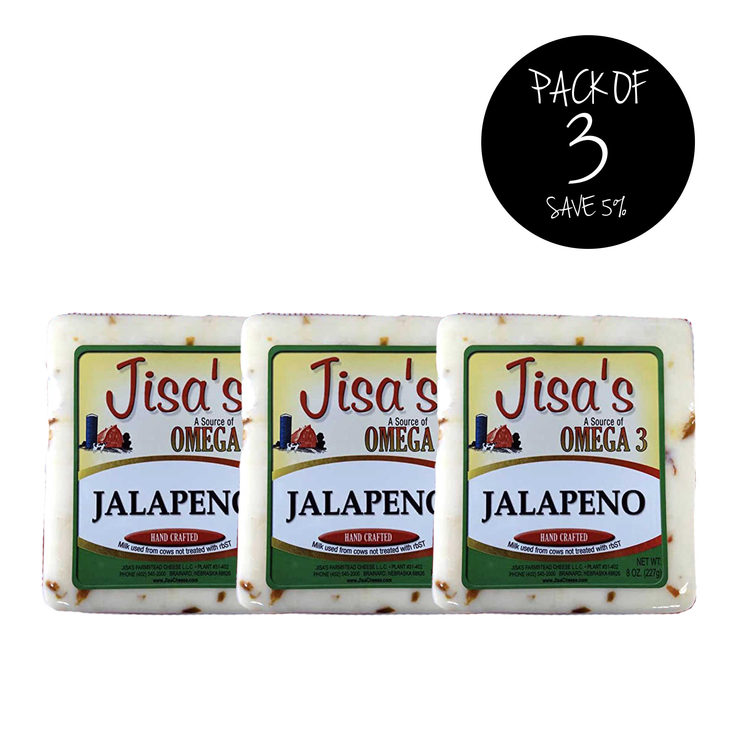 Jalapeno Artisan Cheese Block | Pack of 3 | 8 oz | Jisa's Farmstead Ch ...